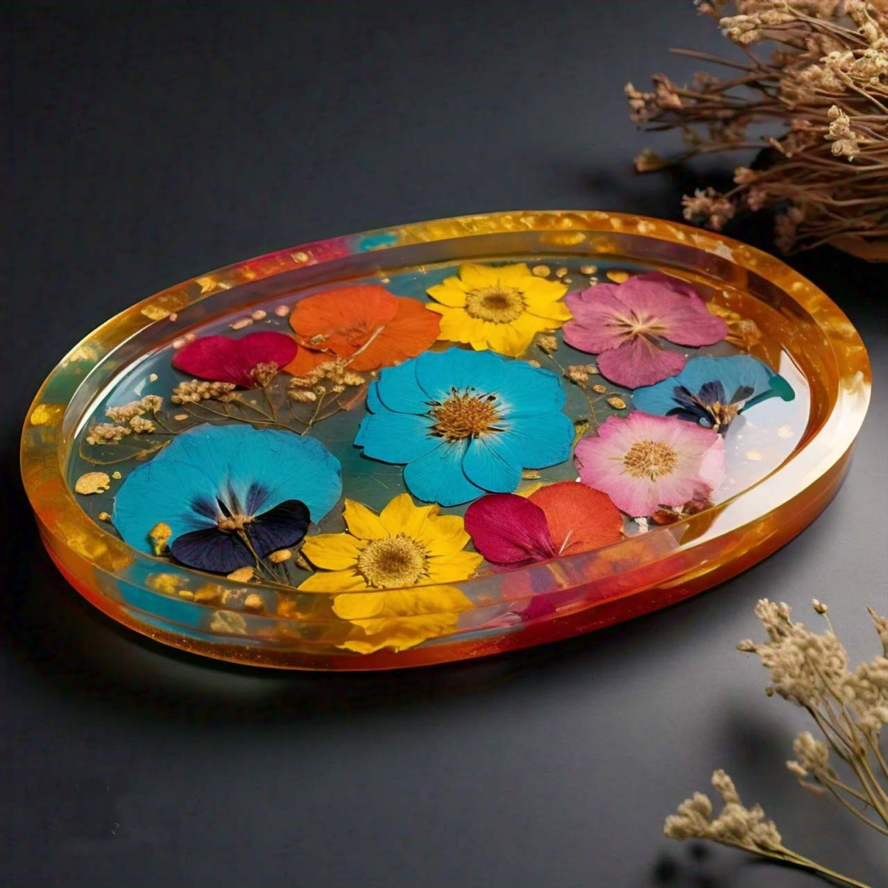 Handmade Real Flowers Trinket Tray (Epoxy Resin) | StoneRoot Arts & Crafts